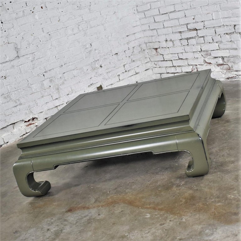Monumental Square Asian Ming Style Lacquered Coffee Table in Sage Green ...