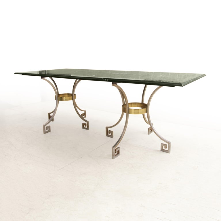 Steel and Brass Greek Key Dining Table Regency Midcentury Romeo Rega ...