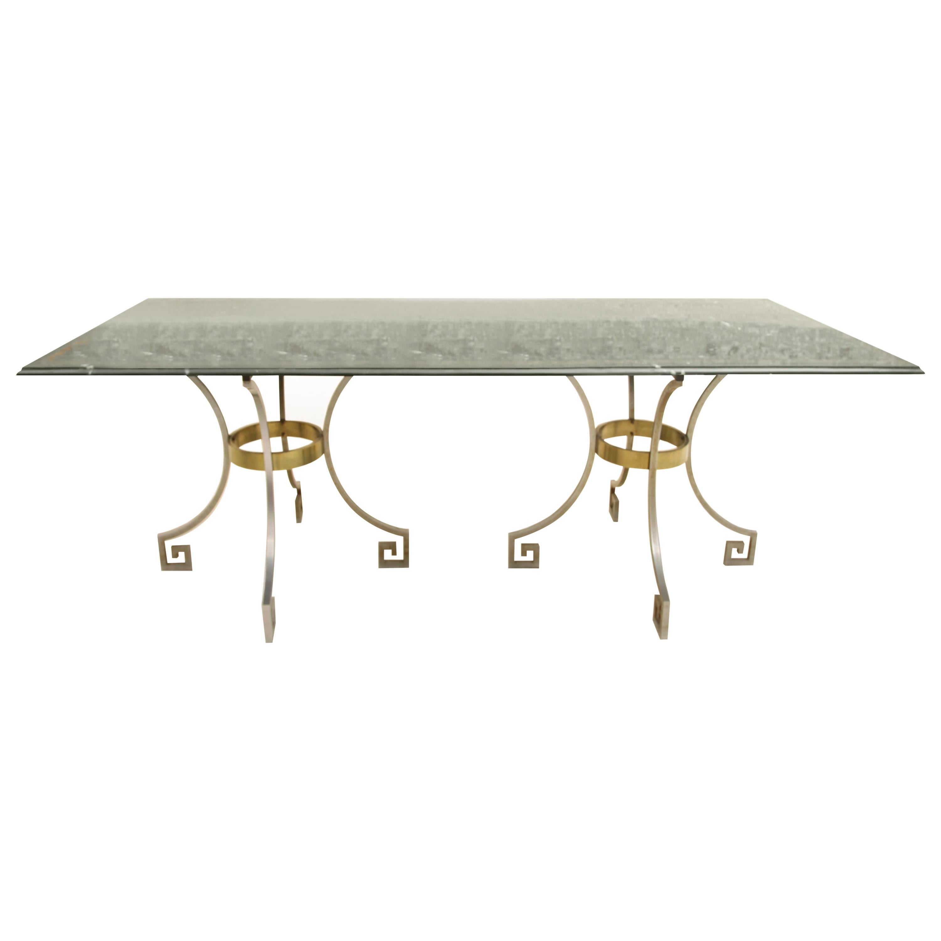 Steel and Brass Greek Key Dining Table Regency Midcentury Romeo Rega ...