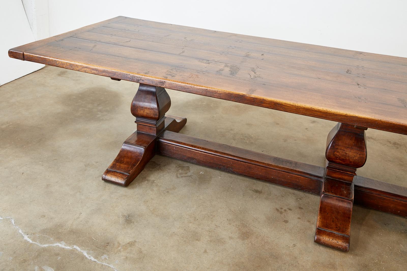 Monumental Triple Pedestal Oak Trestle Dining Table at 1stDibs