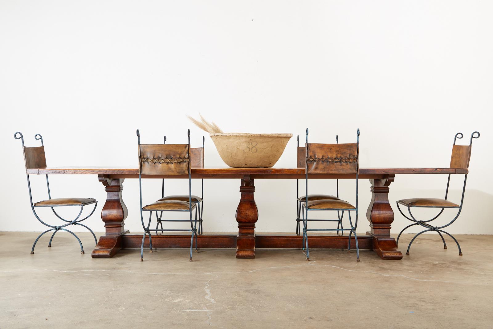 Monumental Triple Pedestal Oak Trestle Dining Table at 1stDibs