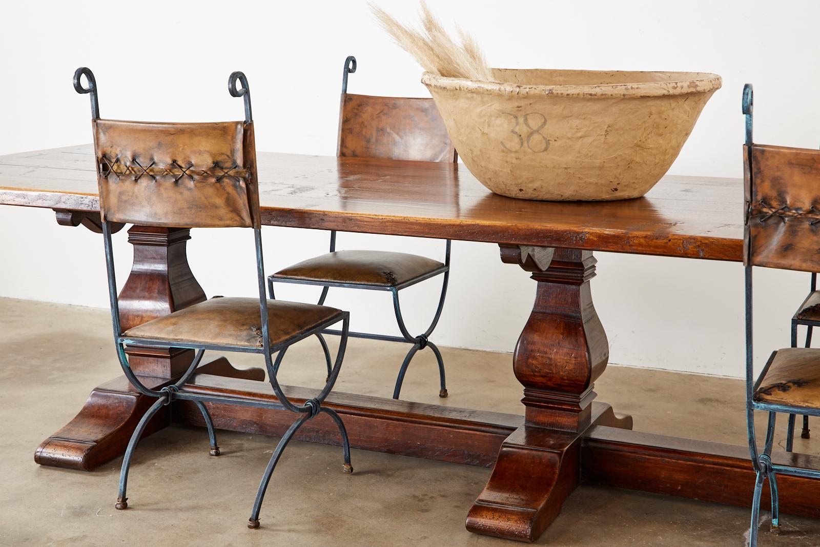 Monumental Triple Pedestal Oak Trestle Dining Table at 1stDibs