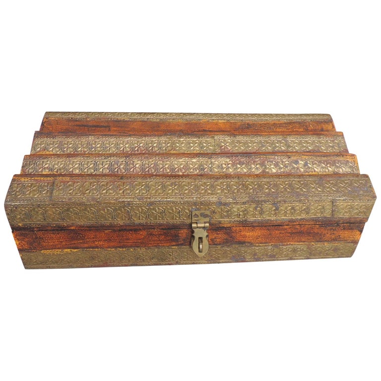 Large Scale Vintage Brass and Wood Indian Coffer/Box For Sale at 1stDibs