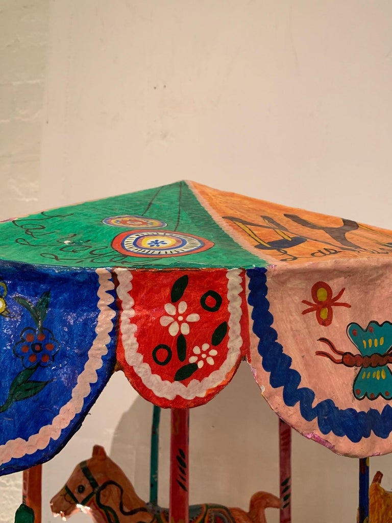 Monumental Vintage Mexican Folk Art Carousel Sculpture For Sale at 1stDibs
