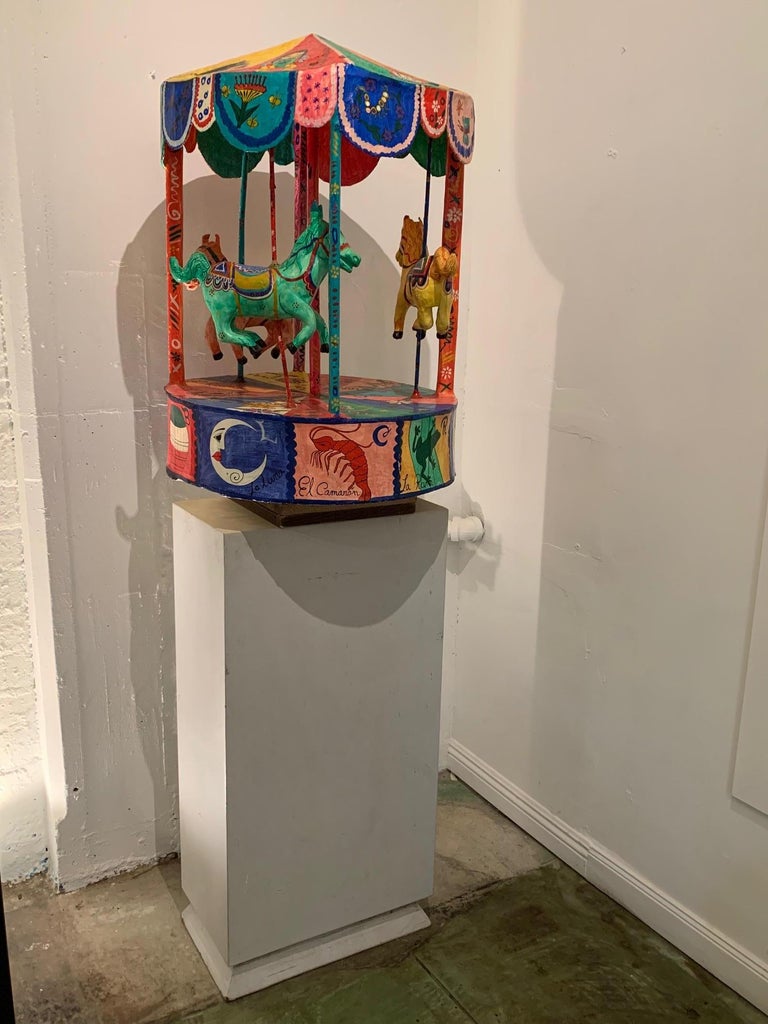 Monumental Vintage Mexican Folk Art Carousel Sculpture For Sale at 1stDibs
