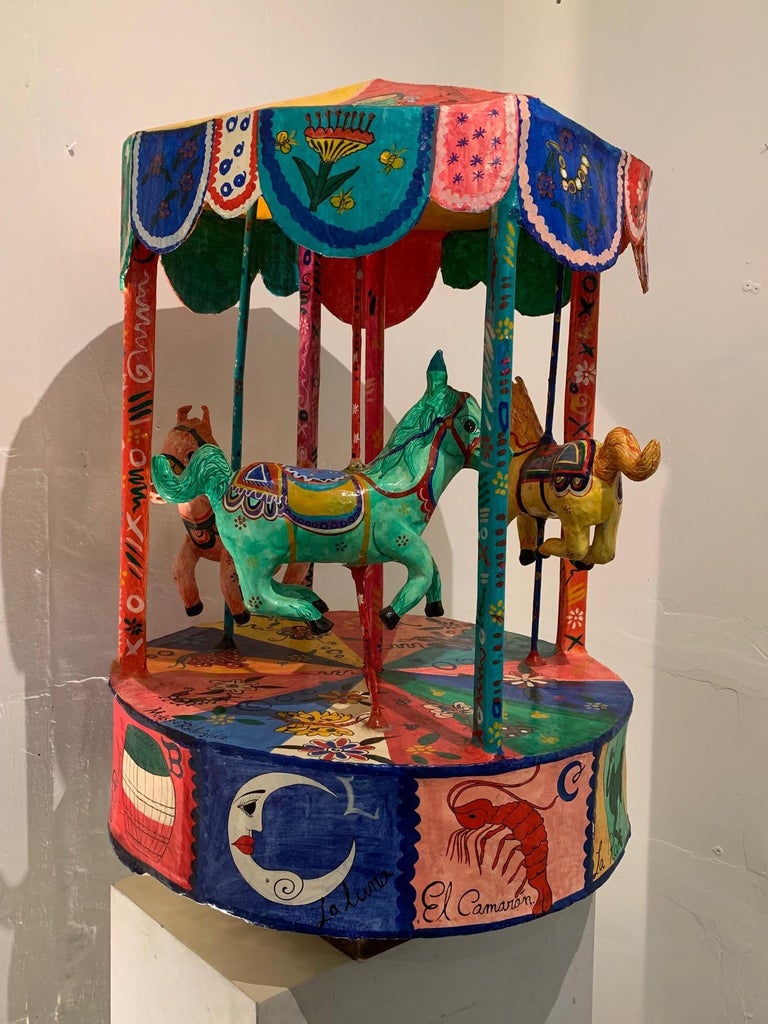 Monumental Vintage Mexican Folk Art Carousel Sculpture For Sale at 1stDibs