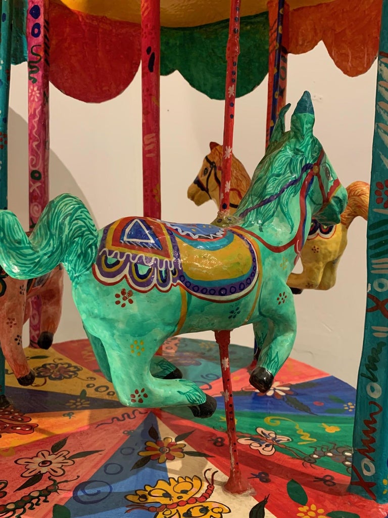 Monumental Vintage Mexican Folk Art Carousel Sculpture For Sale at 1stDibs