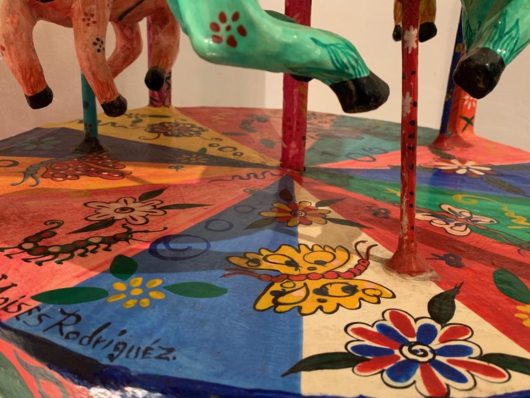 Monumental Vintage Mexican Folk Art Carousel Sculpture For Sale at 1stDibs