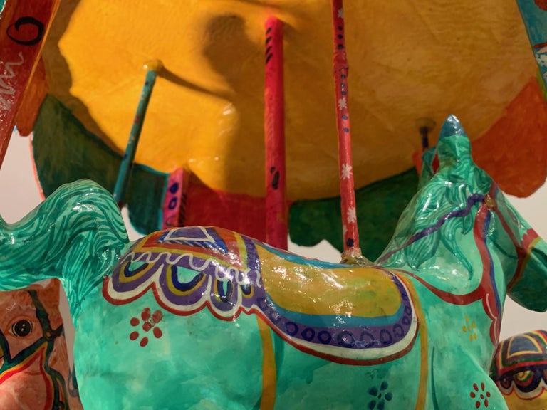 Monumental Vintage Mexican Folk Art Carousel Sculpture For Sale at 1stDibs