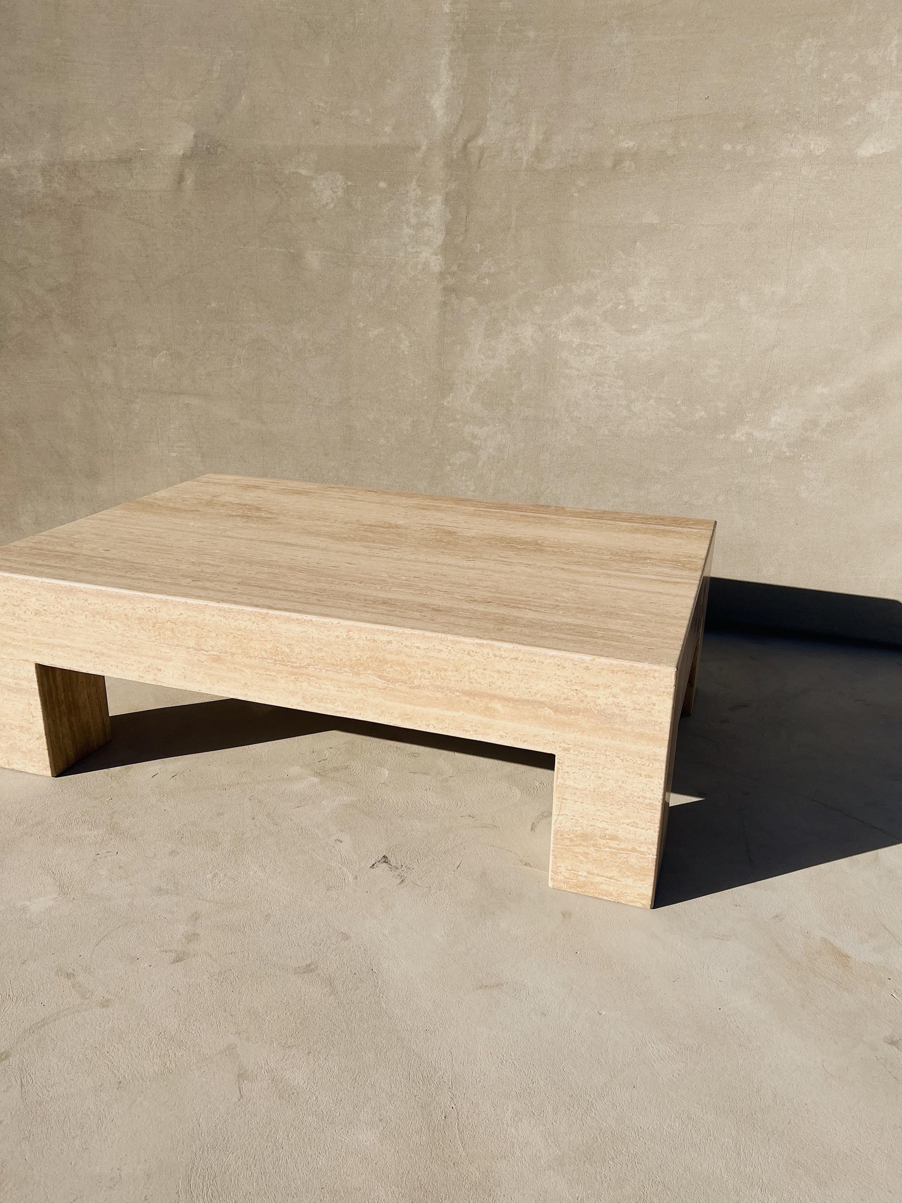 Vintage Modern Monumental Rectangular Travertine Coffee Table at 1stDibs