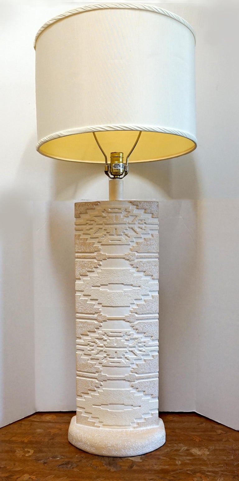 Monumental White Stone Pillar Table Lamp in Southwest Style with ...