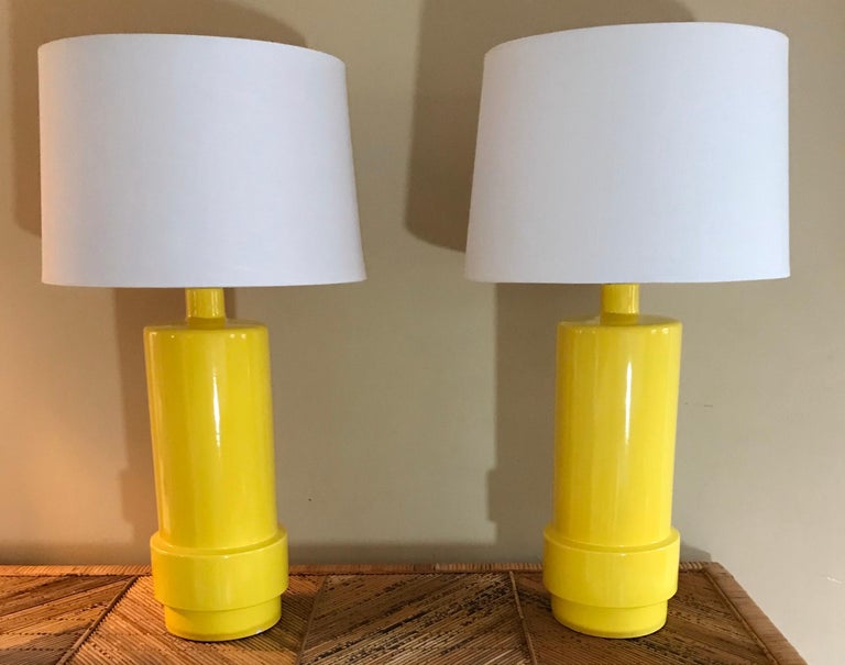 Monumental Mid-Century Yellow Ceramic Lamps, a Pair at 1stDibs
