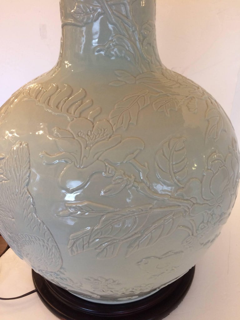 Monumentally Large Impressive Pair of Celadon Chinese Table Lamps For ...