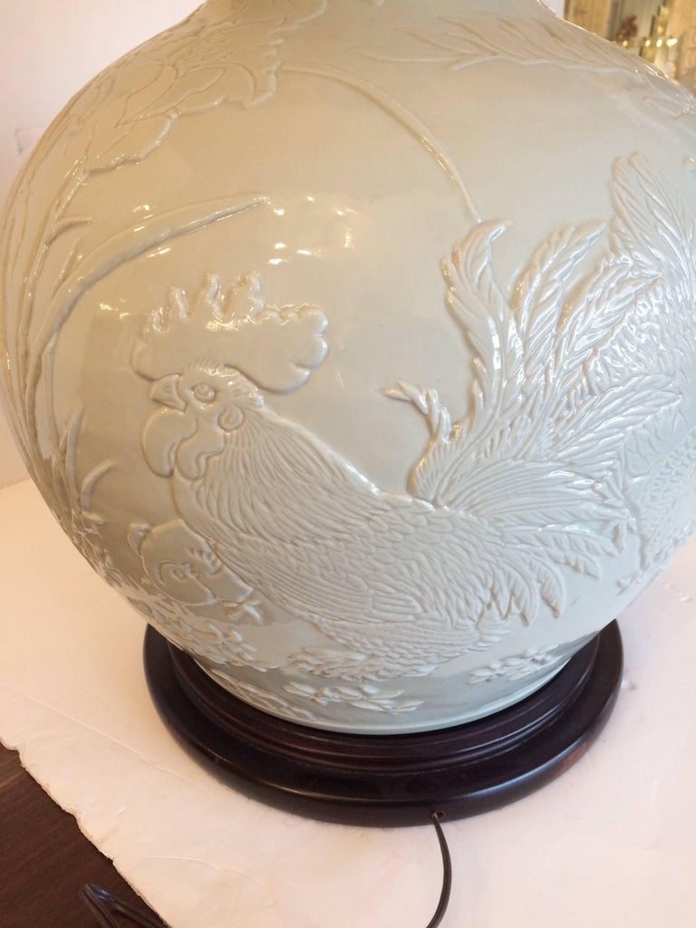 Monumentally Large Impressive Pair of Celadon Chinese Table Lamps For ...