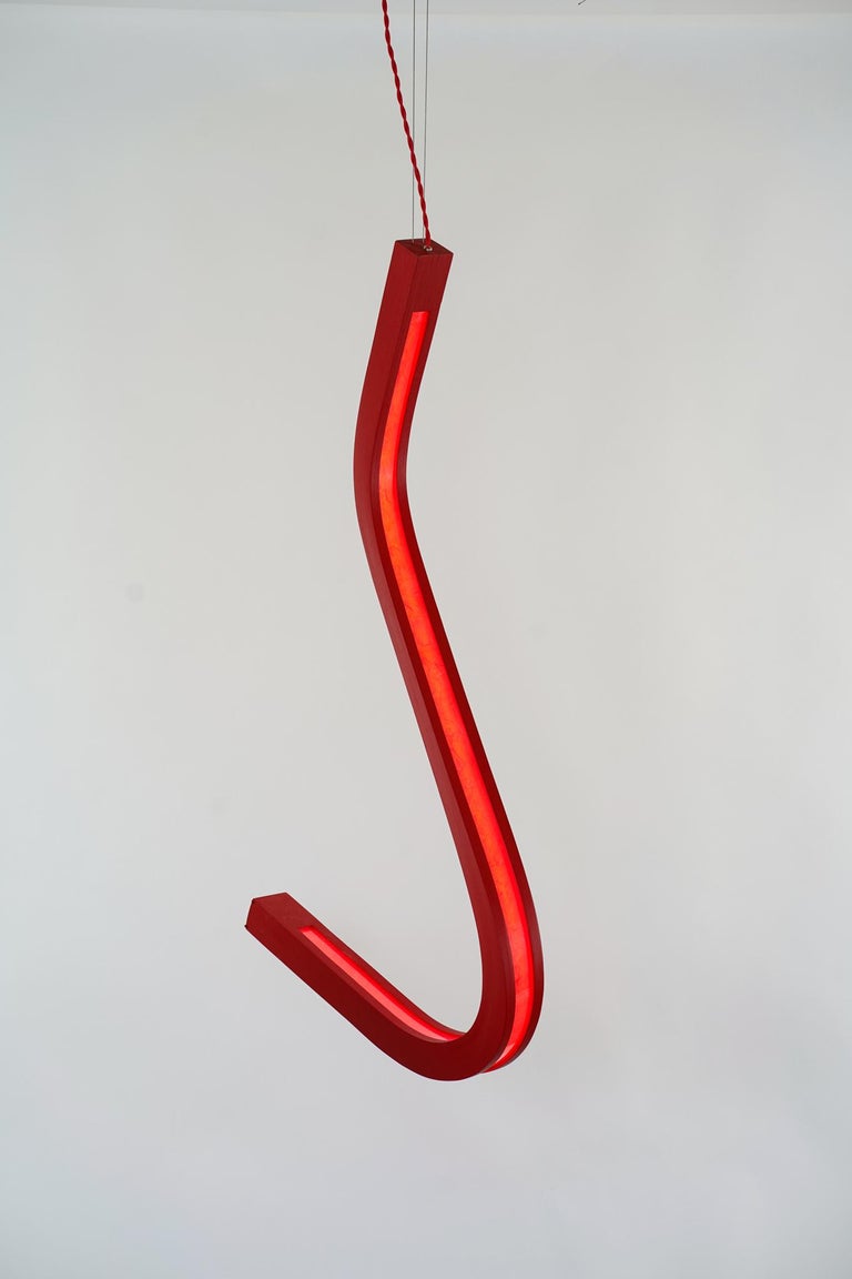 Mood, Wooden Freeform Led-Based Color Pendant 'Red' For Sale at 1stDibs