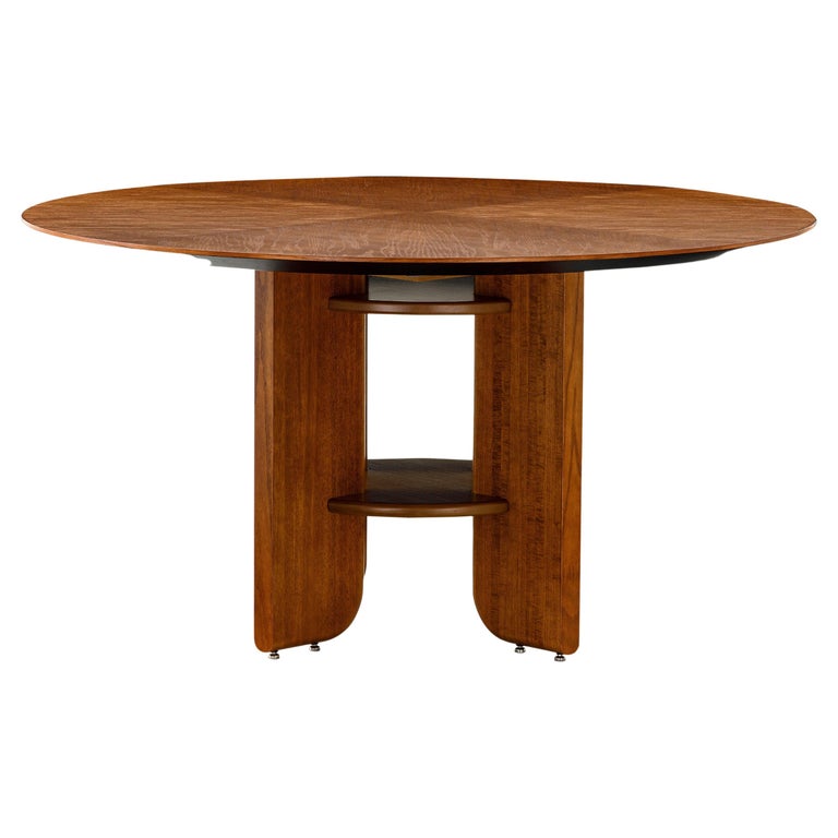 Moon Round Dining Table with Oak Veneered Top and Wood Legs For Sale at ...