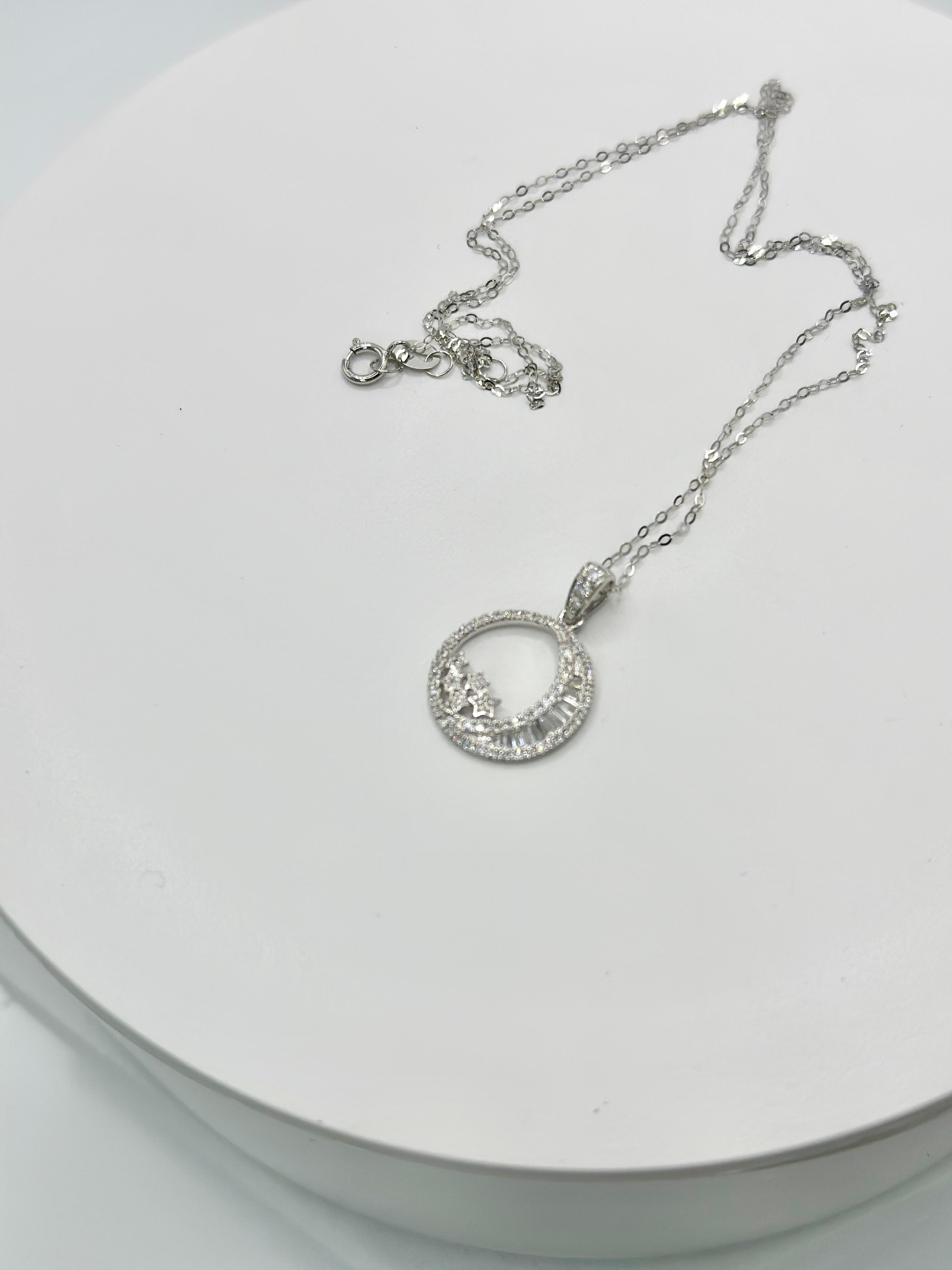 Moon and Stars shape Diamond 18k Gold pendant Necklace For Sale at 1stDibs