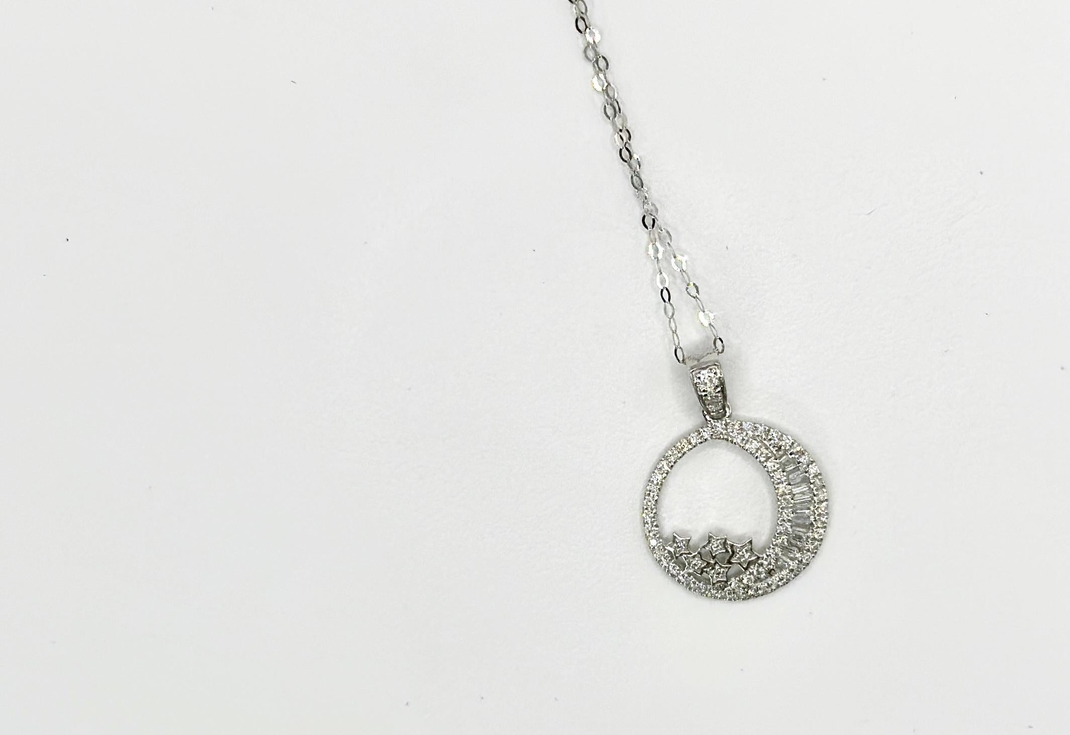 Moon and Stars shape Diamond 18k Gold pendant Necklace For Sale at 1stDibs