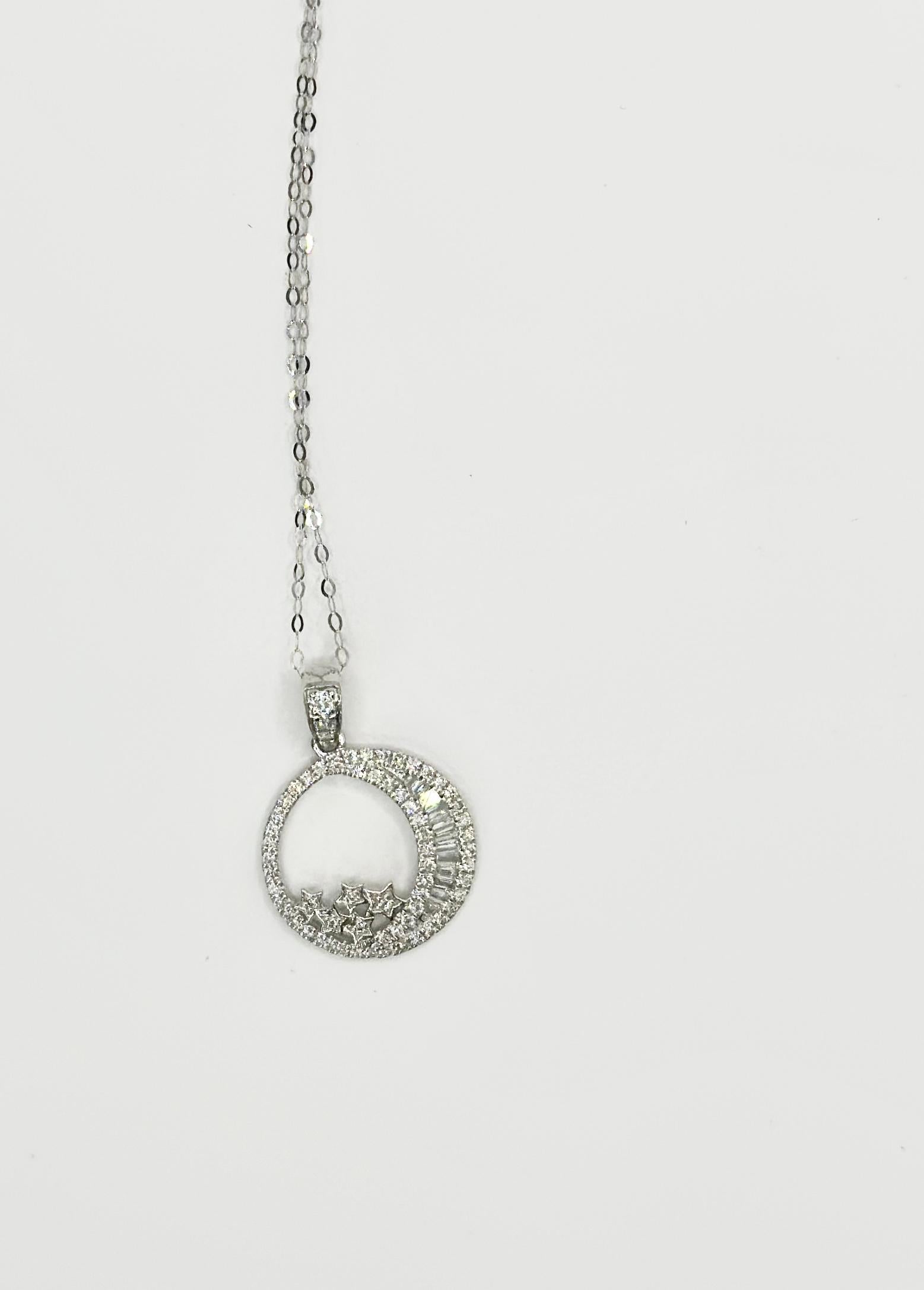 Moon and Stars shape Diamond 18k Gold pendant Necklace For Sale at 1stDibs