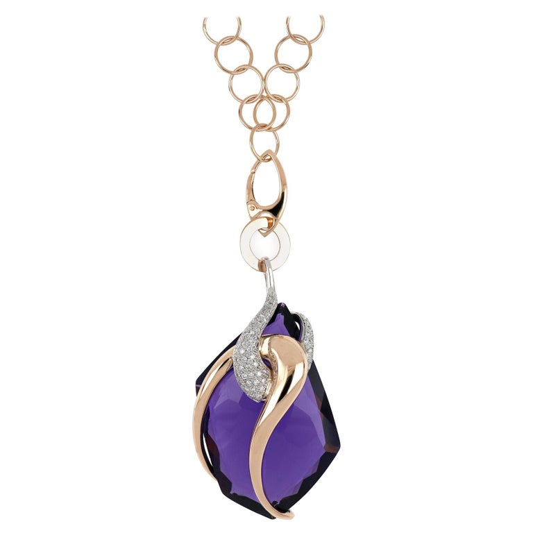 18 Kt Rose and White Gold Moon Big Chain Necklace with Amethyst and ...
