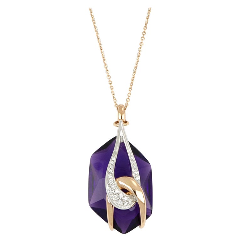 18kt Rose and White Gold Moon Chain Necklace with Amethyst and DIamonds ...