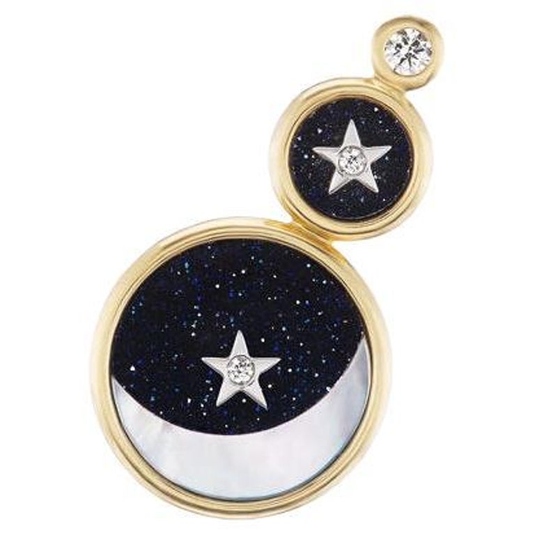 Moon Phase 18kt Gold Ear Cuff with Mosaic Mop, Aventurine and White ...
