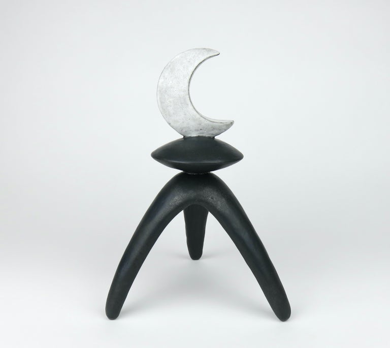 Moon Phase Totems, White on Black Legs, Hand Built Ceramic by Helena ...