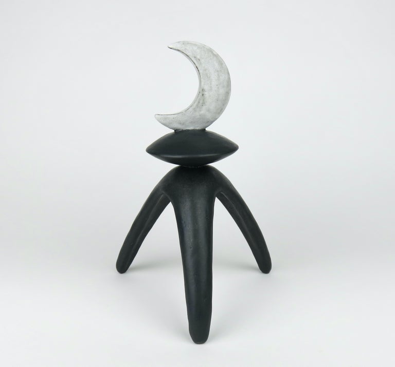 Moon Phase Totems, White on Black Legs, Hand Built Ceramic by Helena ...