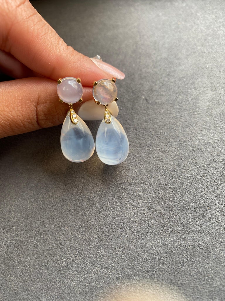 Moon Quartz Drop and Moon Quartz with Diamond Earrings For Sale at 1stDibs