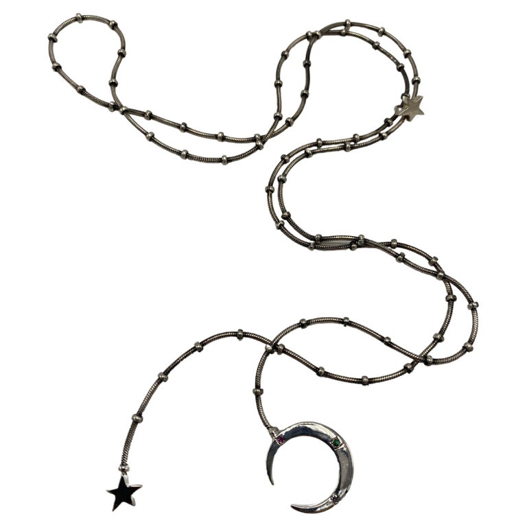 Moon Star Emerald Ruby Sapphire Crescent Necklace Silver Chain J ...