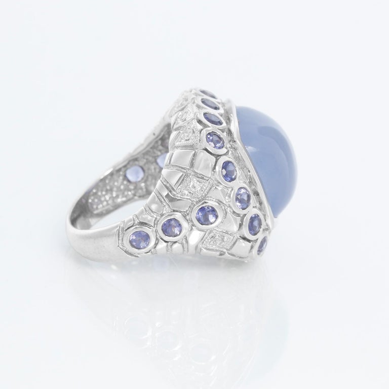 Moon Stone and Sapphire Ring For Sale at 1stDibs
