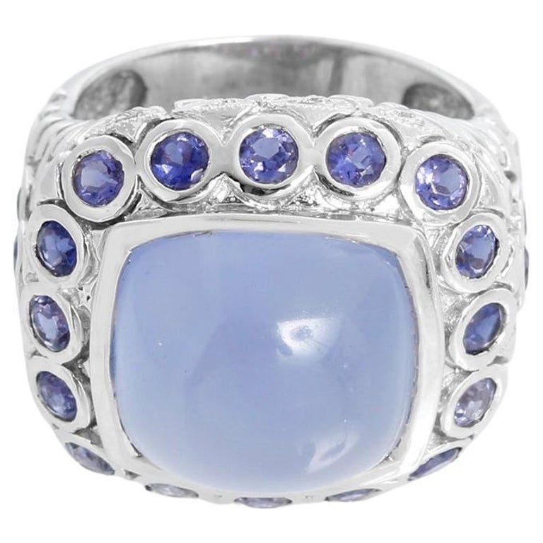 Moon Stone and Sapphire Ring For Sale at 1stDibs