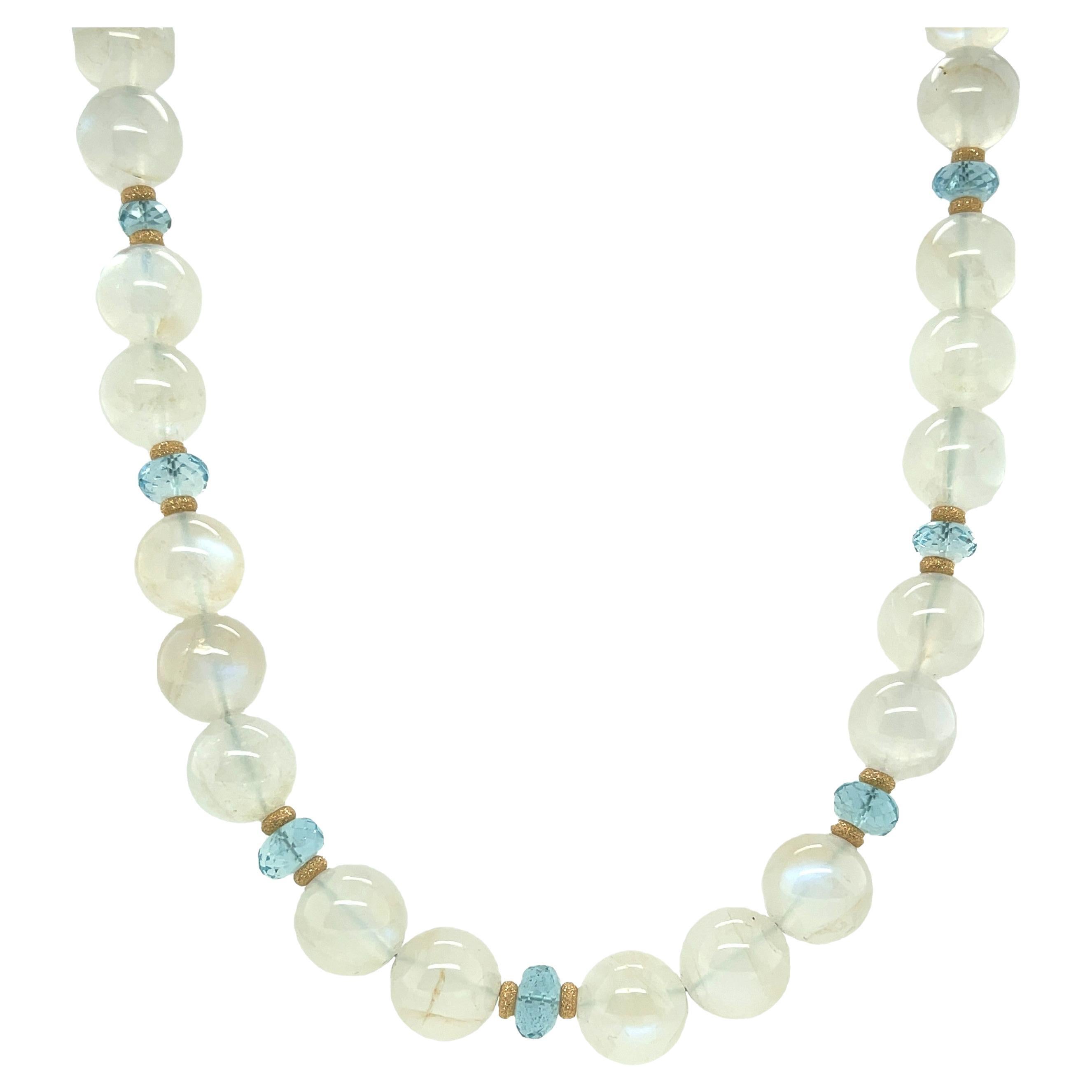 Chalcedony and Moonstone Bead Necklace with Yellow Gold Accents For ...