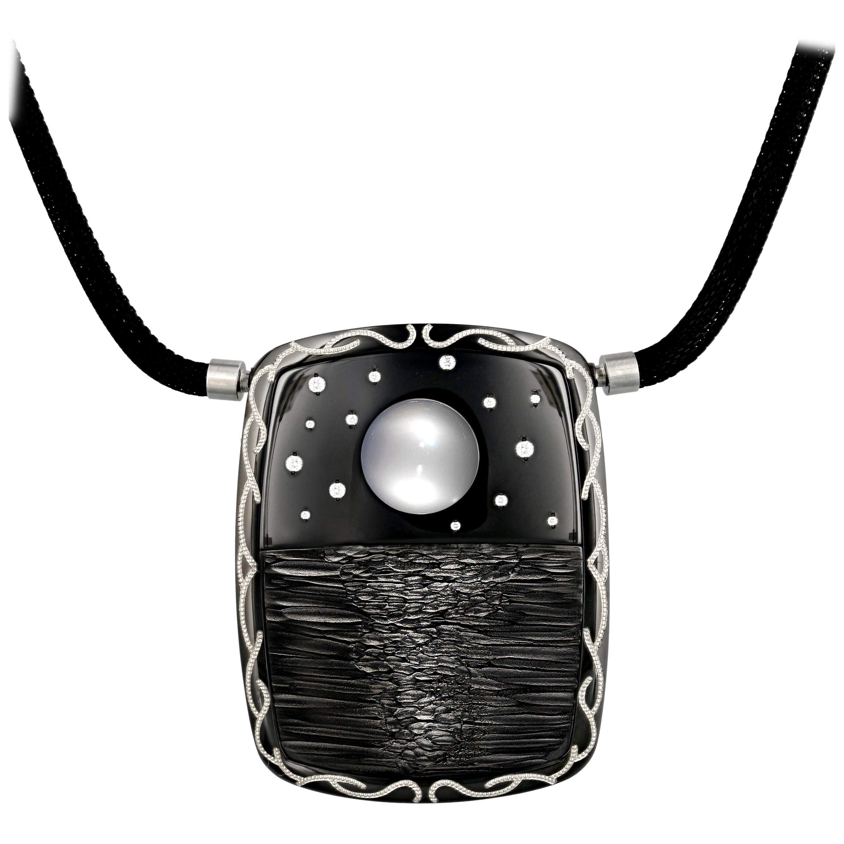 Moonstone Artistic Black Steel Pendant by Zoltan David For Sale at 1stDibs