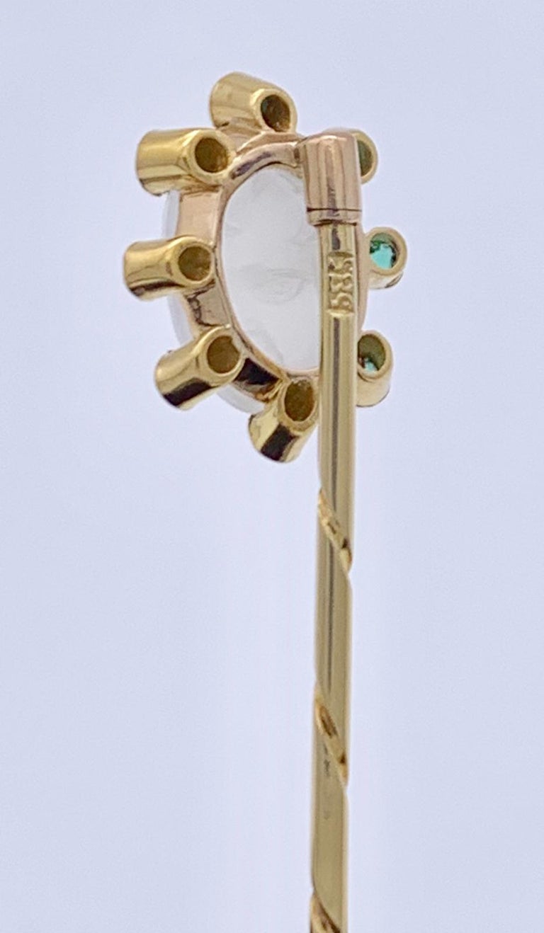 Antique Moonstone Cameo Child Head Emerald Gold Tie Stick Pin For Sale ...