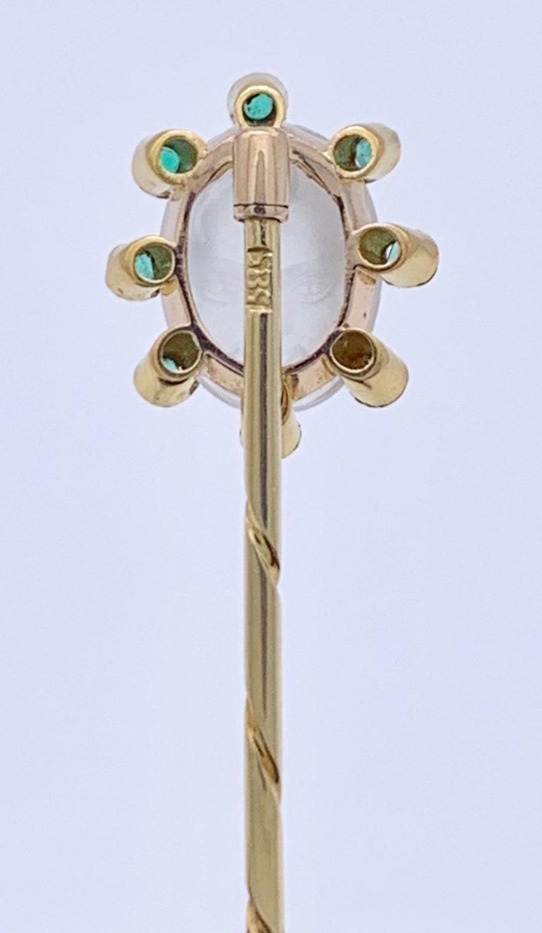 Antique Moonstone Cameo Child Head Emerald Gold Tie Stick Pin For Sale ...