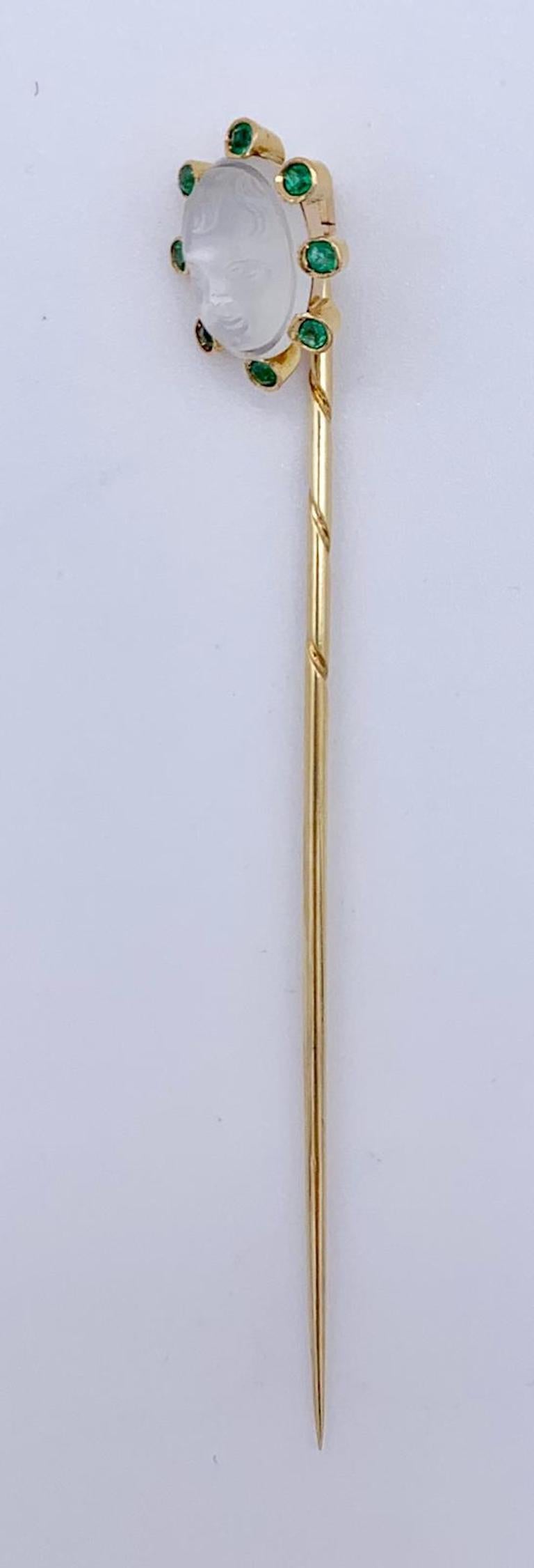 Antique Moonstone Cameo Child Head Emerald Gold Tie Stick Pin For Sale ...