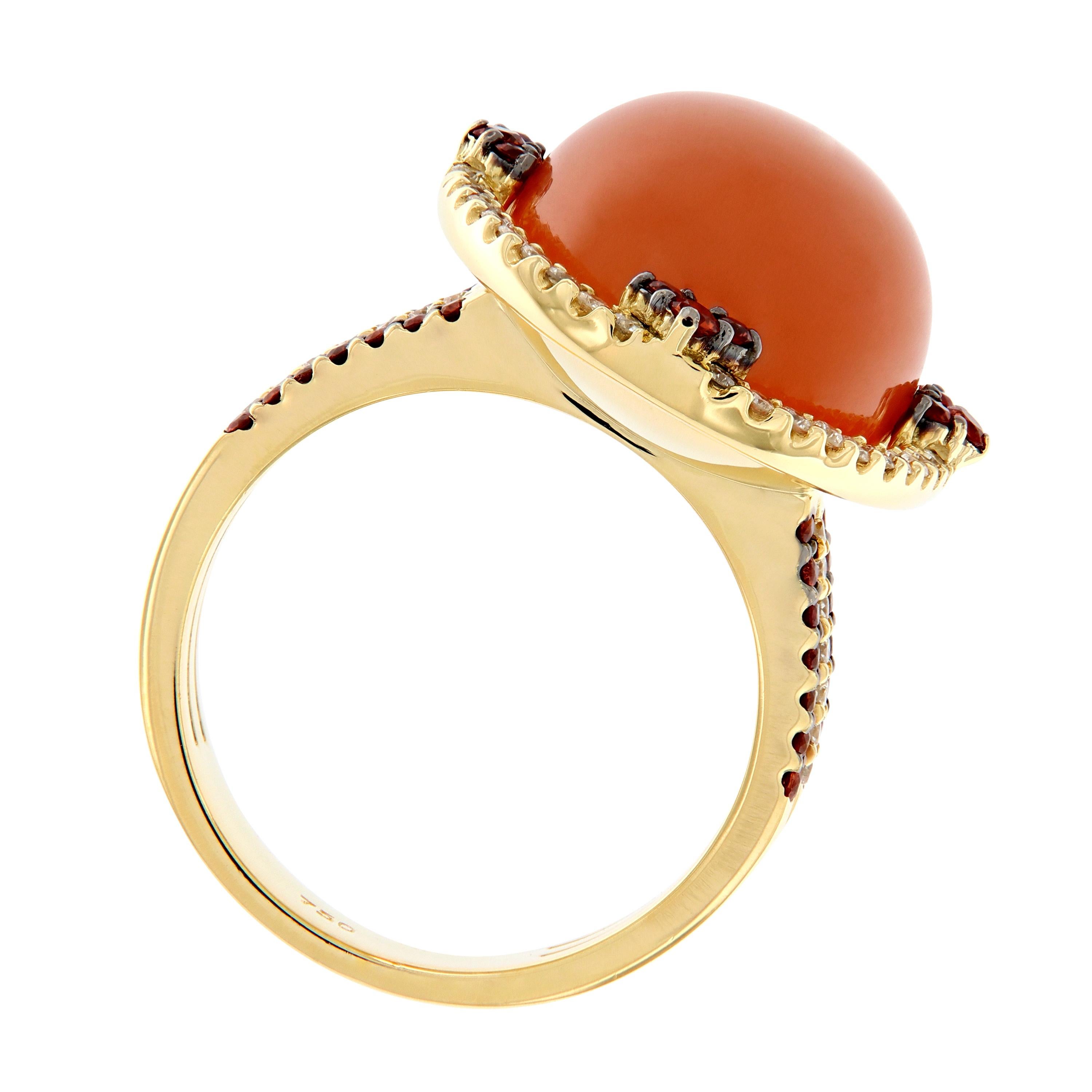 Mandarin Moonstone, Diamond and Orange Sapphire 18 Karat Yellow Gold ...