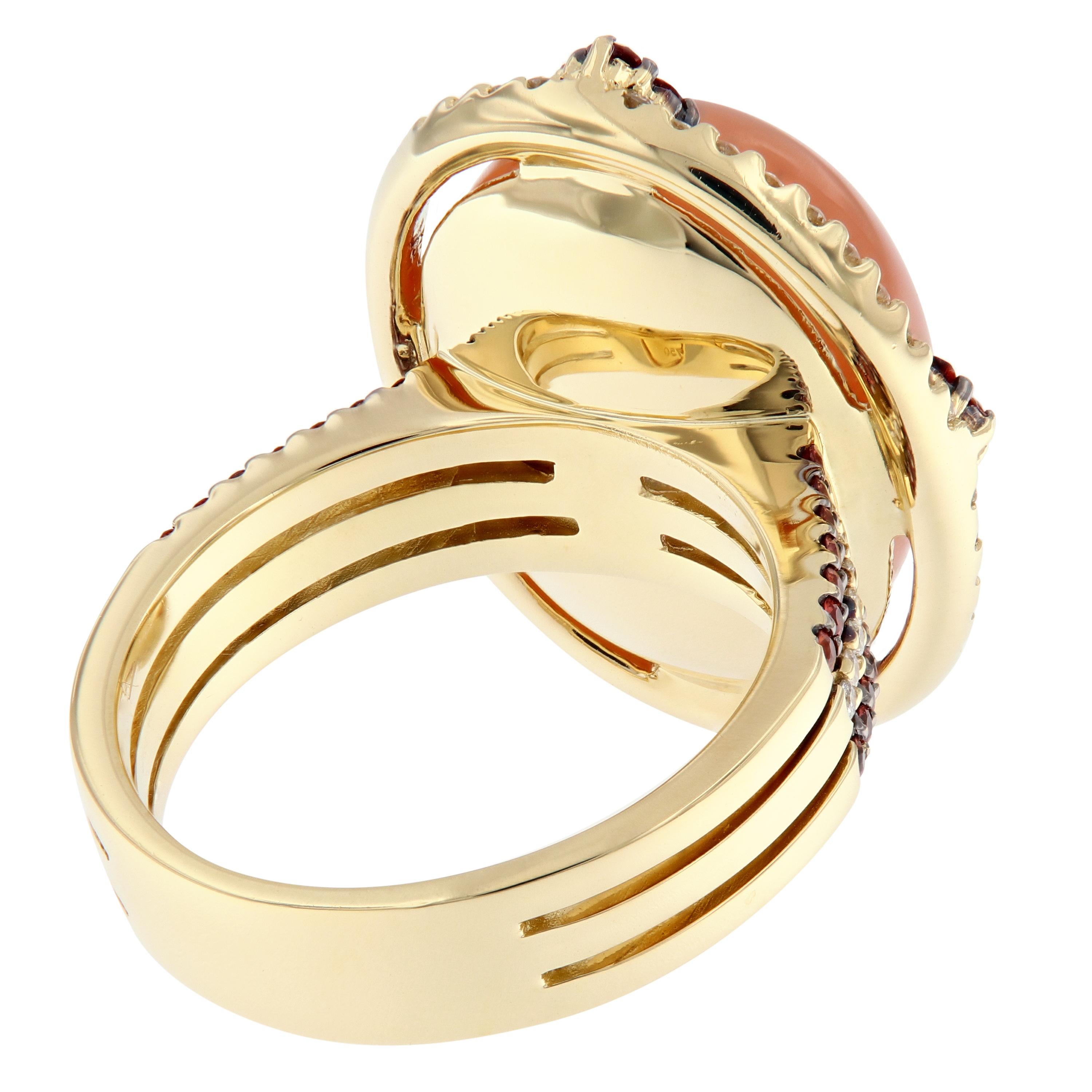 Mandarin Moonstone, Diamond and Orange Sapphire 18 Karat Yellow Gold ...