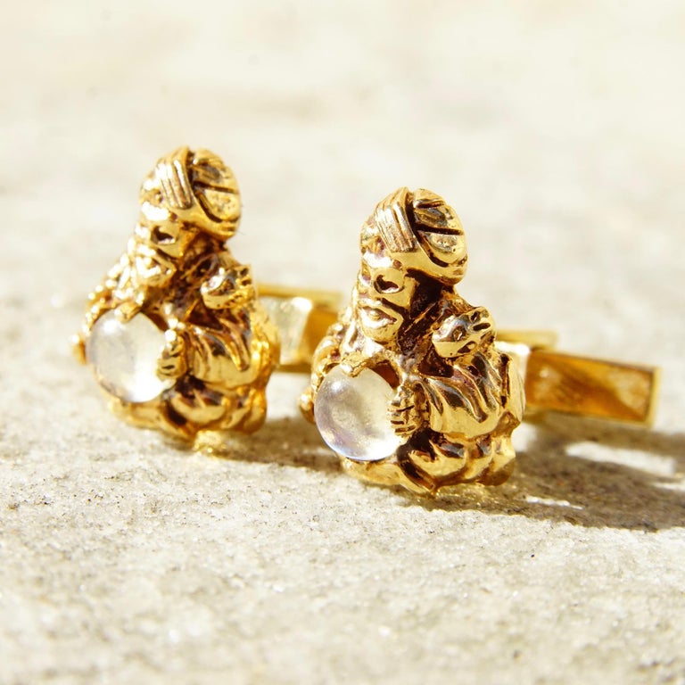 Moonstone Fortune Teller Cufflinks in 14K Gold For Sale at 1stDibs