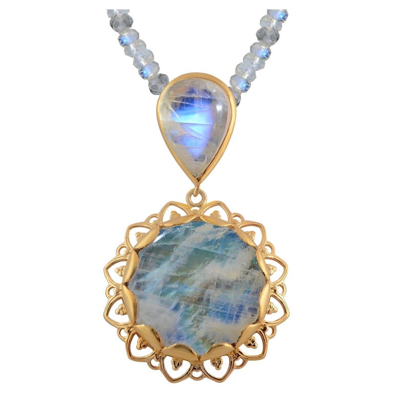 Moonstone Gold Plate Statement Pendant For Sale at 1stDibs