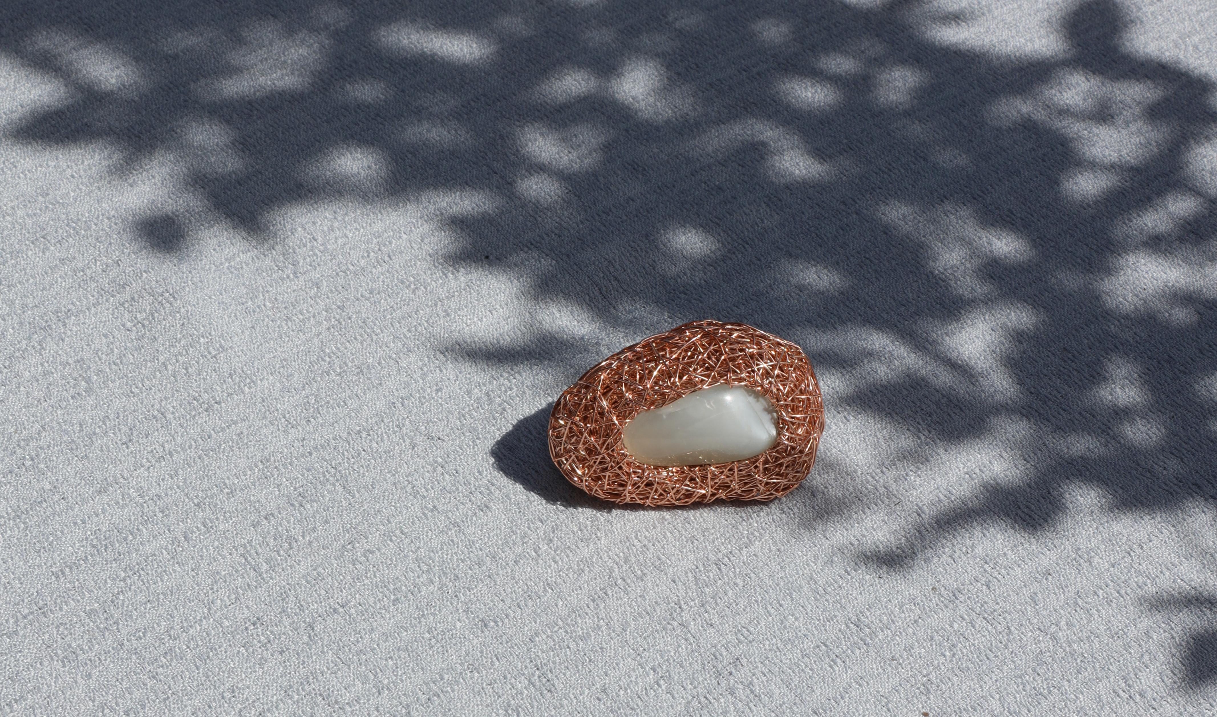 Moonstone One-Off Intricate Woven Artist Statement Ring in 14 K Rose ...