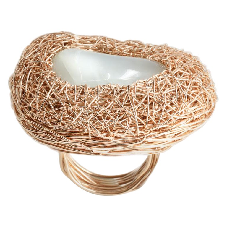 Moonstone One-Off Intricate Woven Artist Statement Ring in 14 K Rose ...