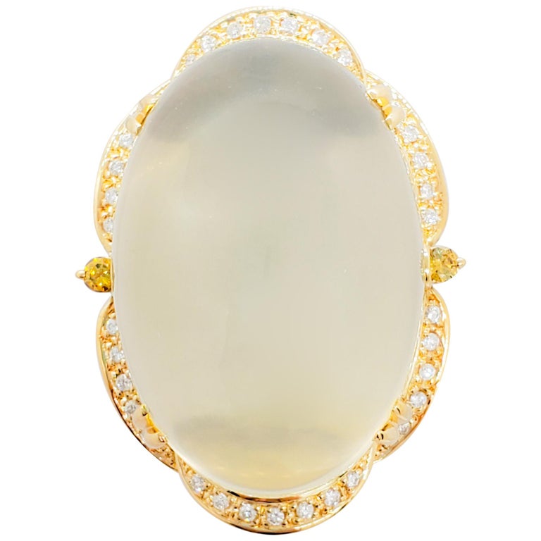 Moonstone Oval Cabochon and White Diamond Cocktail Ring in 18 Karat ...