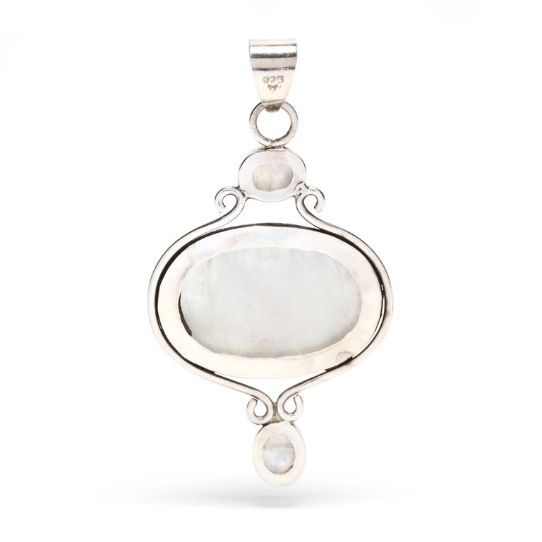 Moonstone Pendant, Sterling Silver, Full Moon Pendant For Sale at 1stDibs