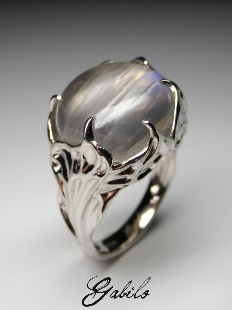 Moonstone White Gold Ring Clear Adularia Natural Burmese Gem For Sale ...