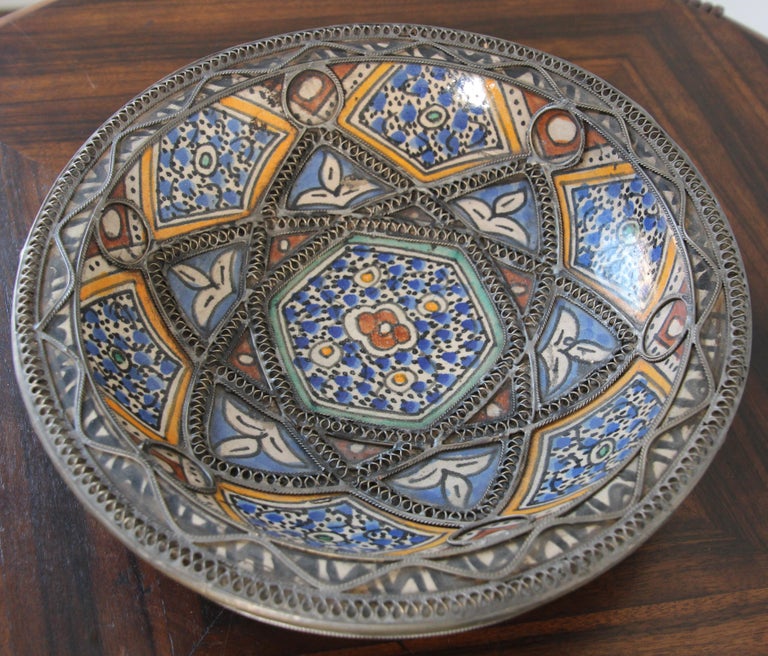 Moorish Ceramic Bowl Adorned with Silver Filigree from Fez For Sale at ...