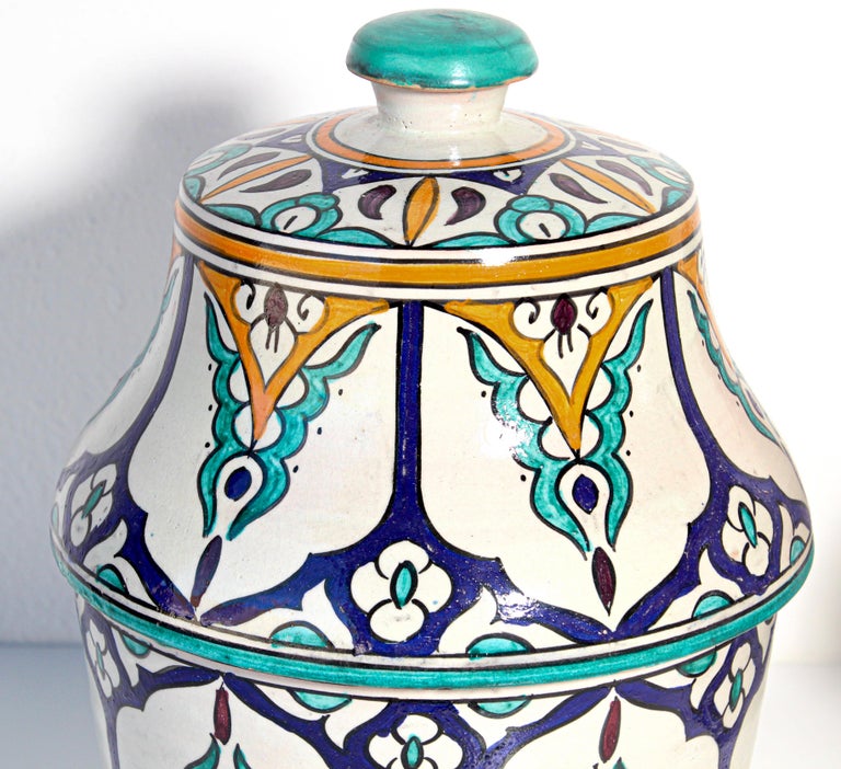 Moorish Ceramic Glazed Covered Jars Handcrafted in Fez Morocco For Sale ...