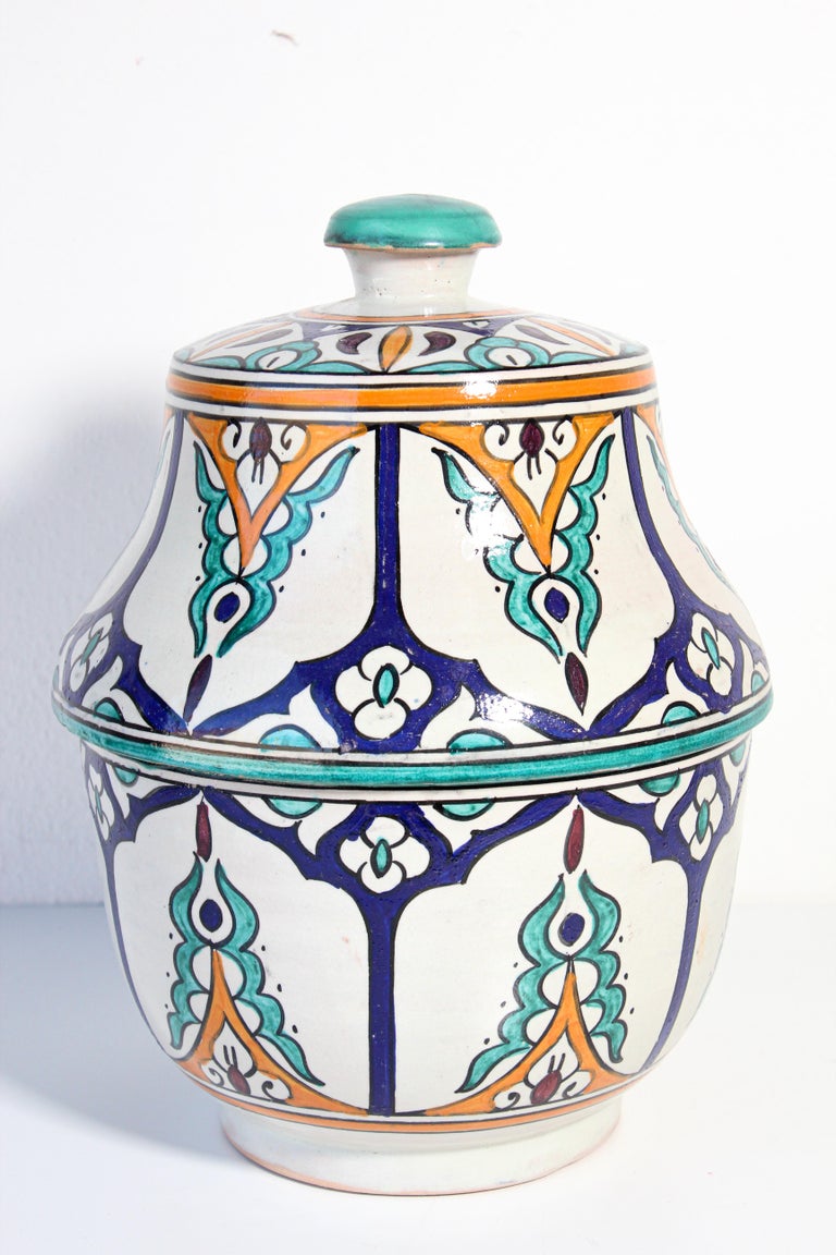 Moorish Ceramic Glazed Covered Jars Handcrafted in Fez Morocco For Sale ...