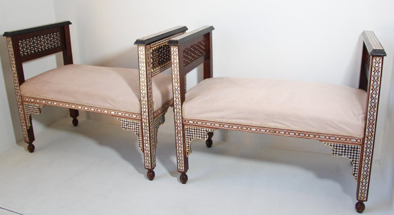 Moorish Egyptian Benches Mosaic Inlaid, a Pair For Sale at 1stDibs